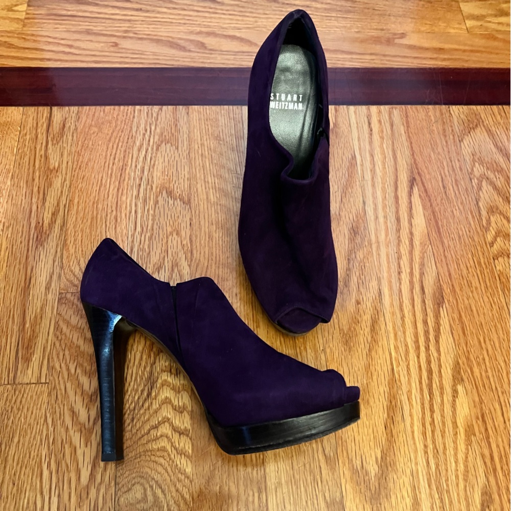 Stuart Weitzman Purple Suede Platform Heeled Peep Toe… - Gem